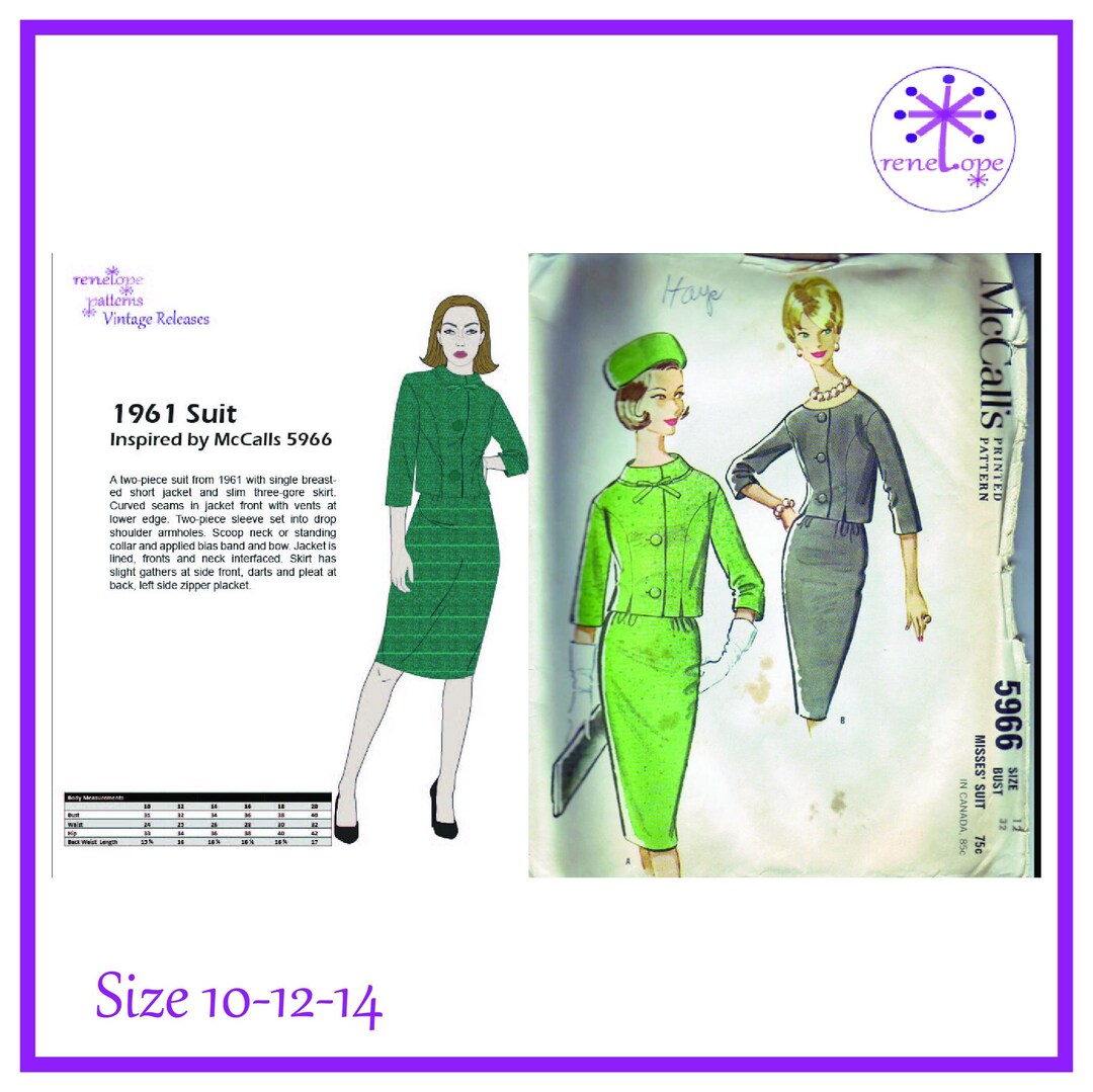 1960s Vintage Suit Sewing Pattern Multi-size PDF: Bust 31-34 Inch ...