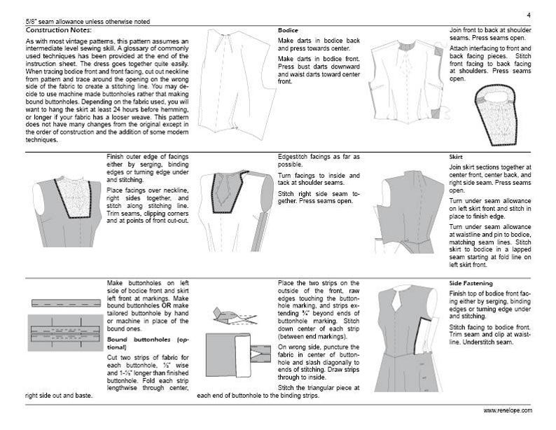 1940s Vintage Dress Sewing Pattern Multi-size PDF: Bust 36-40 Inch ...