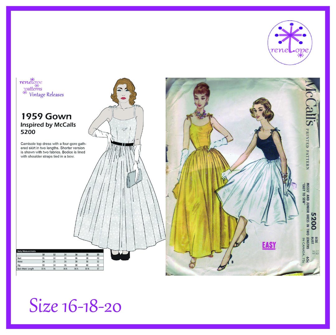 1950s Vintage Gown Sewing Pattern Multi-size PDF: Bust 36-40 Inch ...
