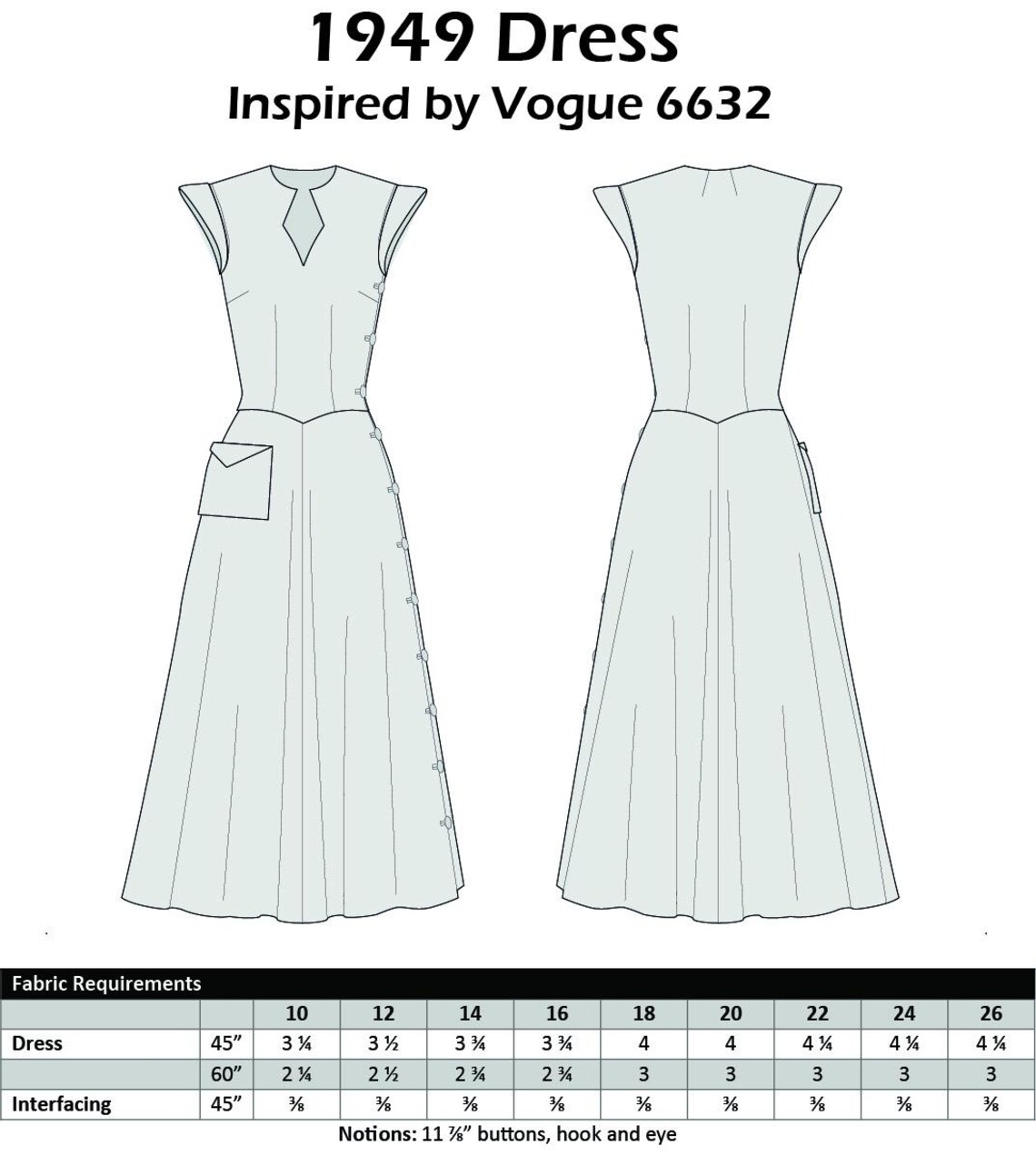 1940s Vintage Dress Sewing Pattern Multi-size PDF: Bust 36-40 Inch ...