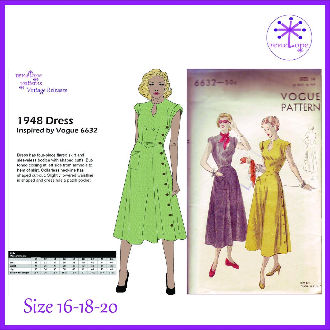 1940s Vintage Dress Sewing Pattern Multi-size PDF: Bust 36-40 Inch ...