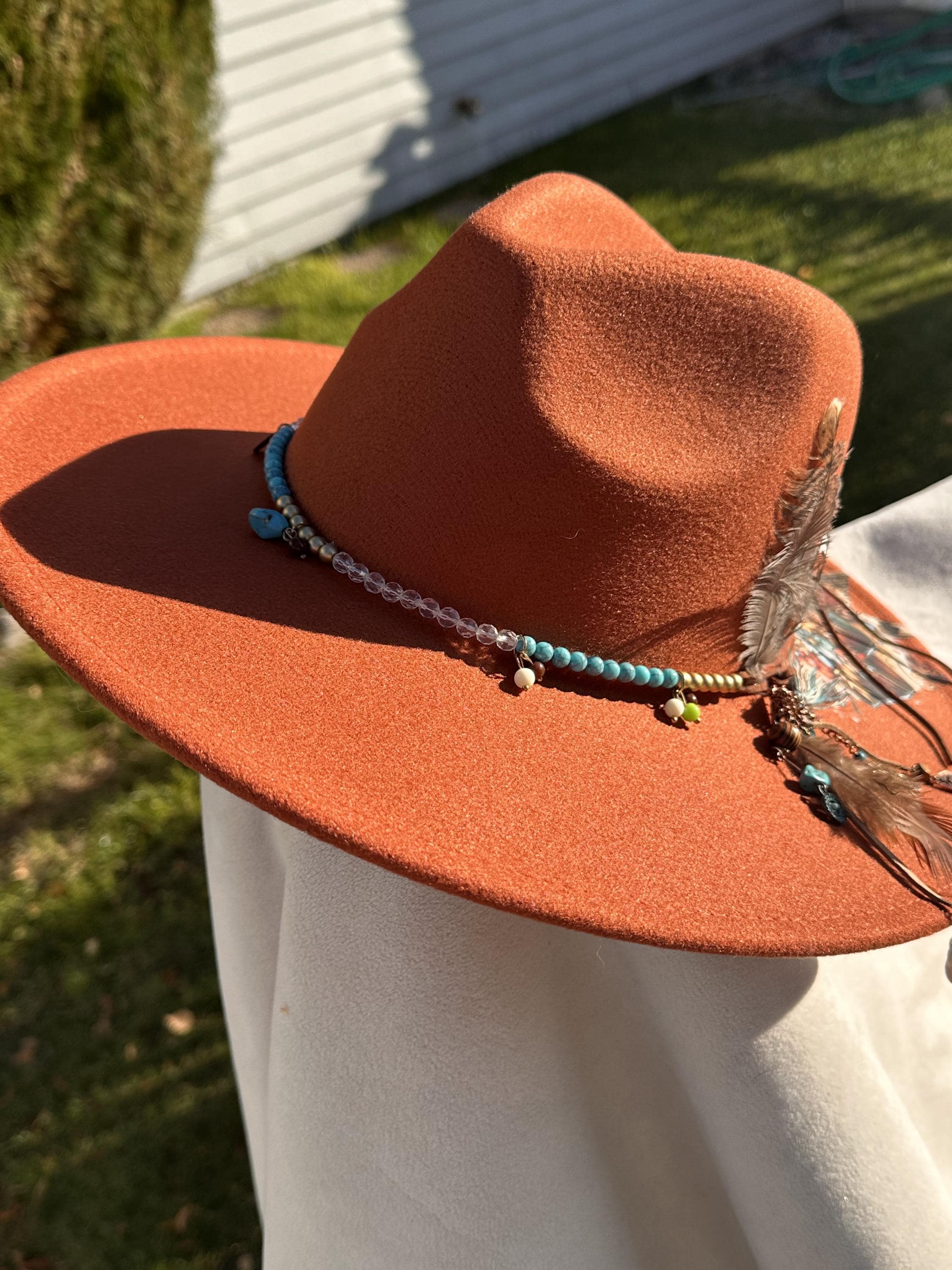 Rust Bloom Western Cowgirl Hat, Floral Filigree & Feather Accent - Etsy