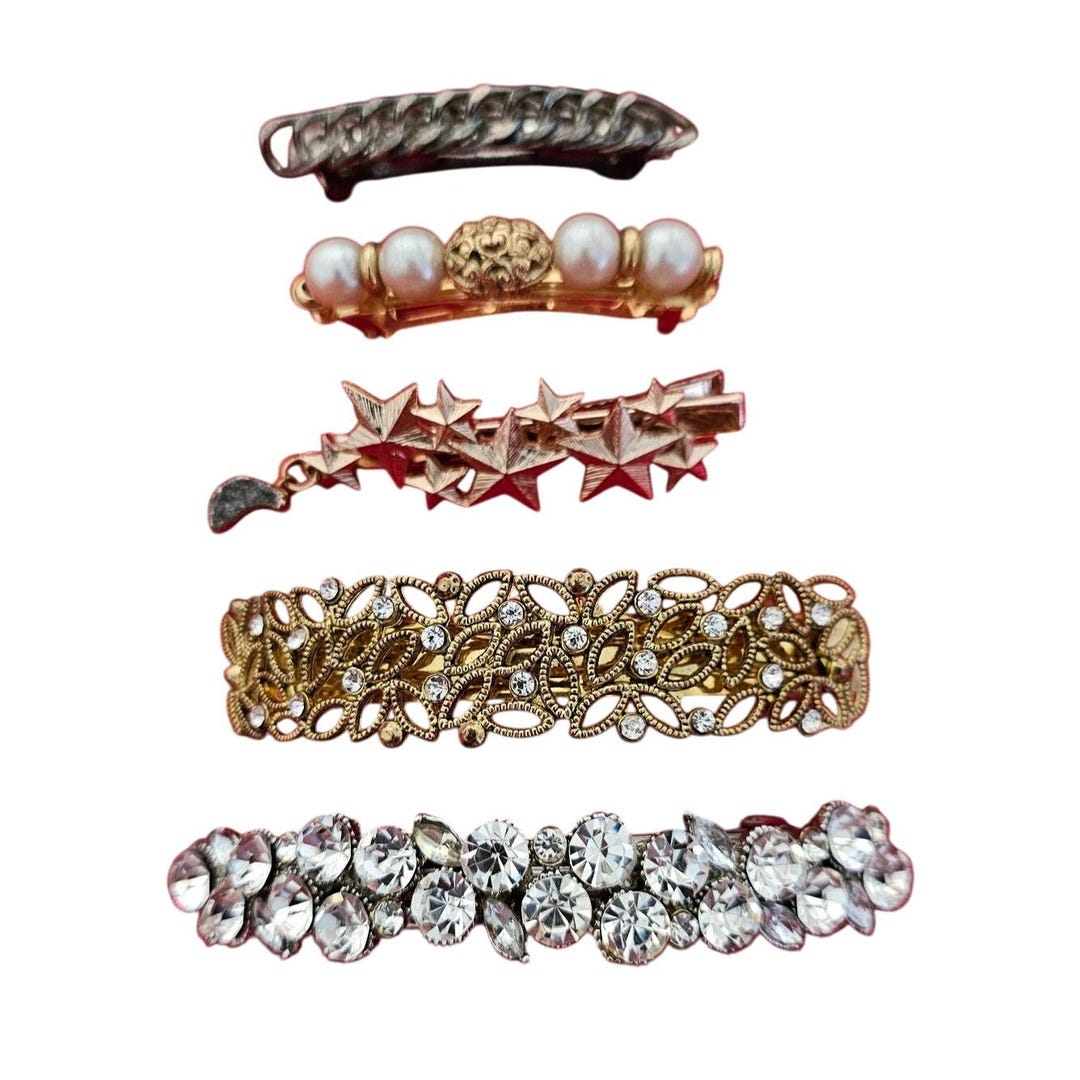 Set of 5 Vintage Hair Barrettes With Rhinestones & Faux Pearls Varied ...