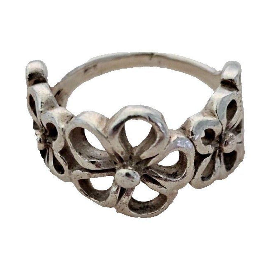 Vintage Silver Tone Daisy Chain Ring Size 7.5 Promise Ring Friendship ...