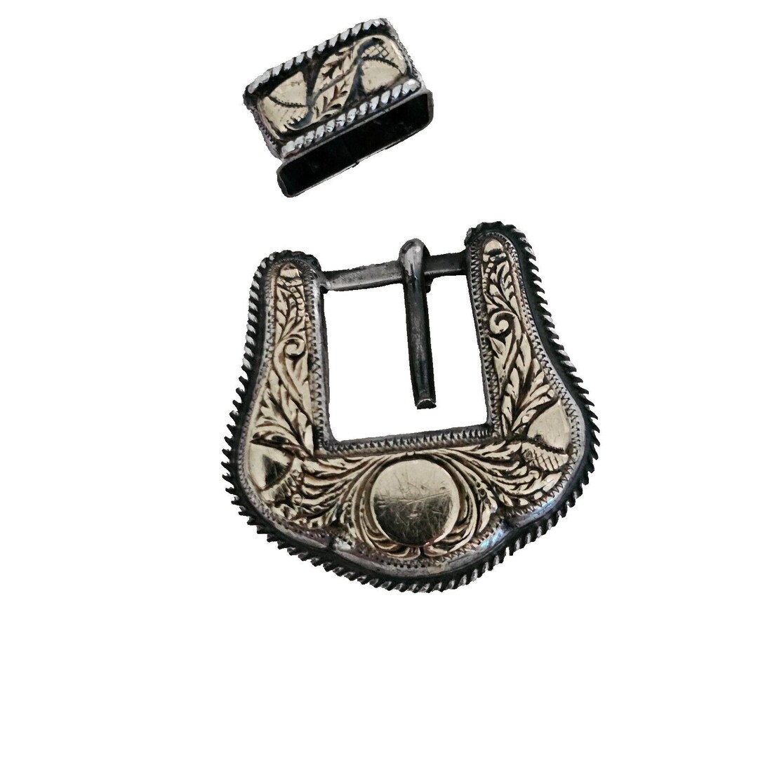 Vintage Belt Buckle W/ Keeper Marked 10K Gold and Sterling Silver 2 ...