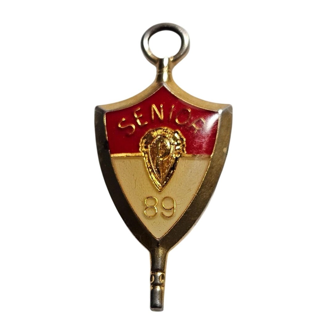 Vintage Jostens Senior 89 Shield Pendant Charm 1.25" Long Gold-tone ...