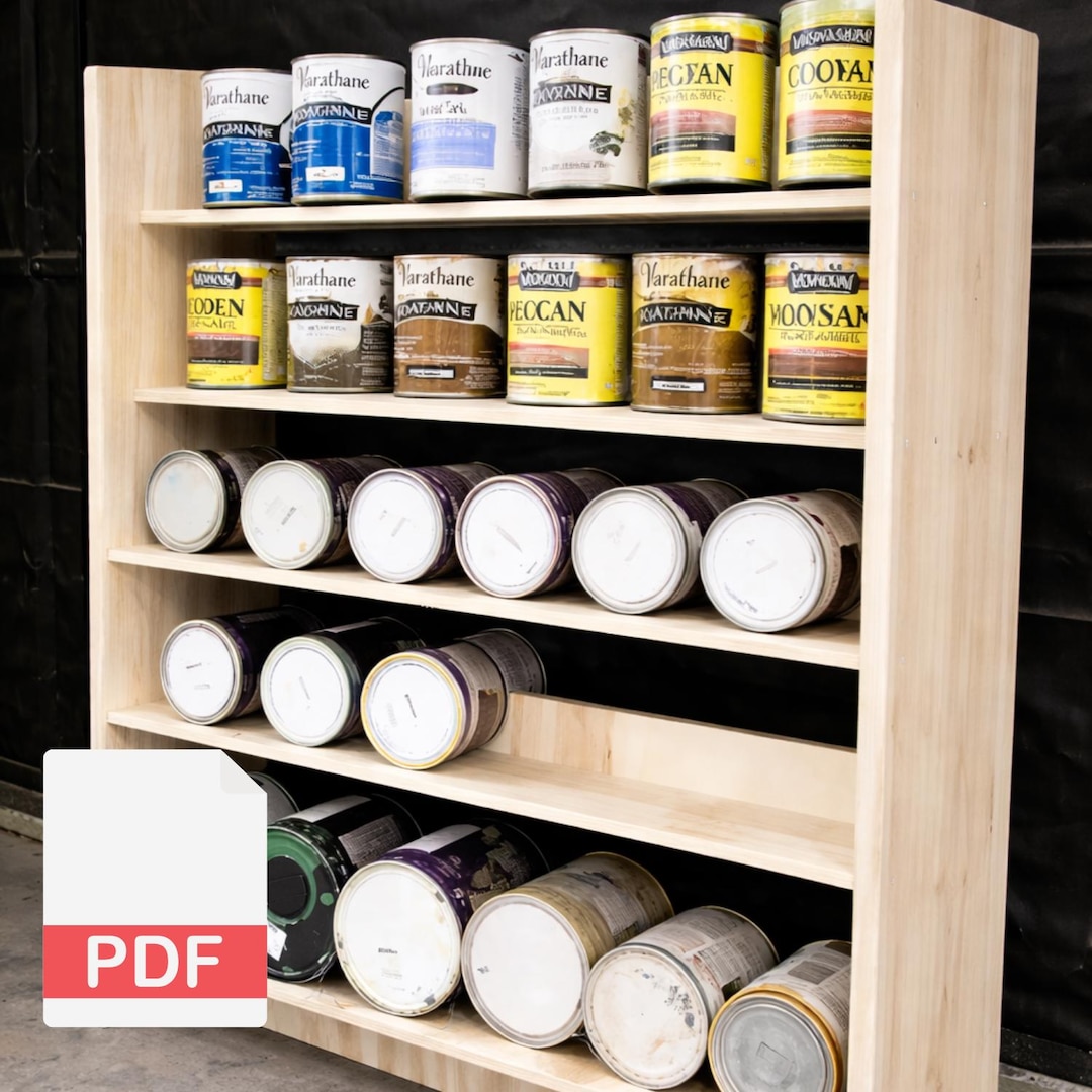 Paint and Stain Storage Shelf PDF Plan | Workshop Paint Organizer | DIY ...