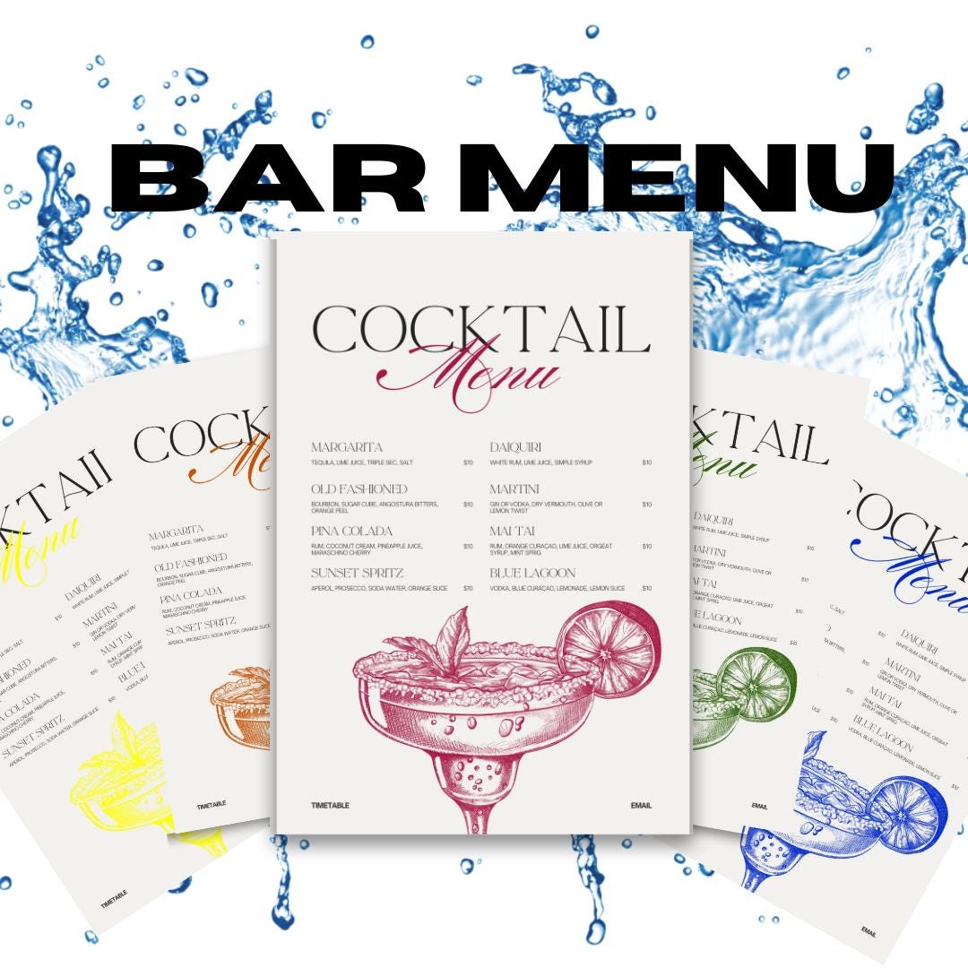 Bar Menu Templates – Etsy Sellers - Editable Canva Menus ...