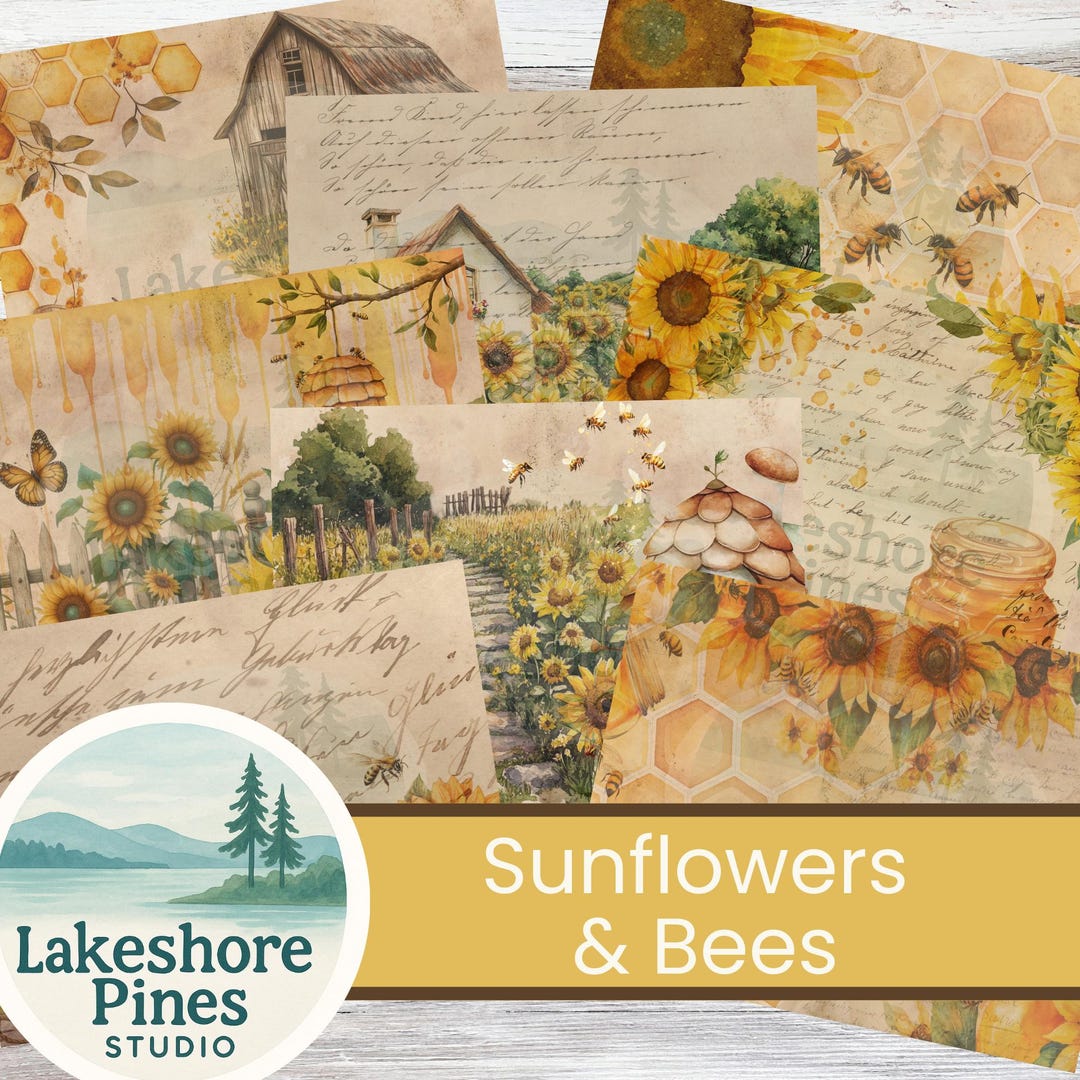 Sunflower Ephemera Printable • Bee & Honeycomb Junk Journal • Vintage ...