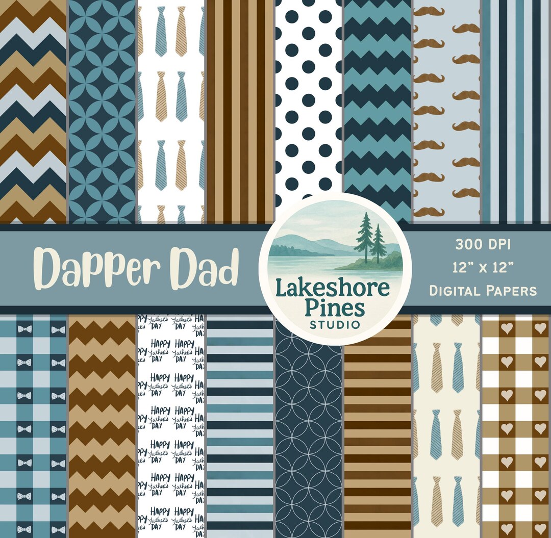 Dapper Dad Digital Paper - Father's Day Ties, Mustaches, Plaids ...