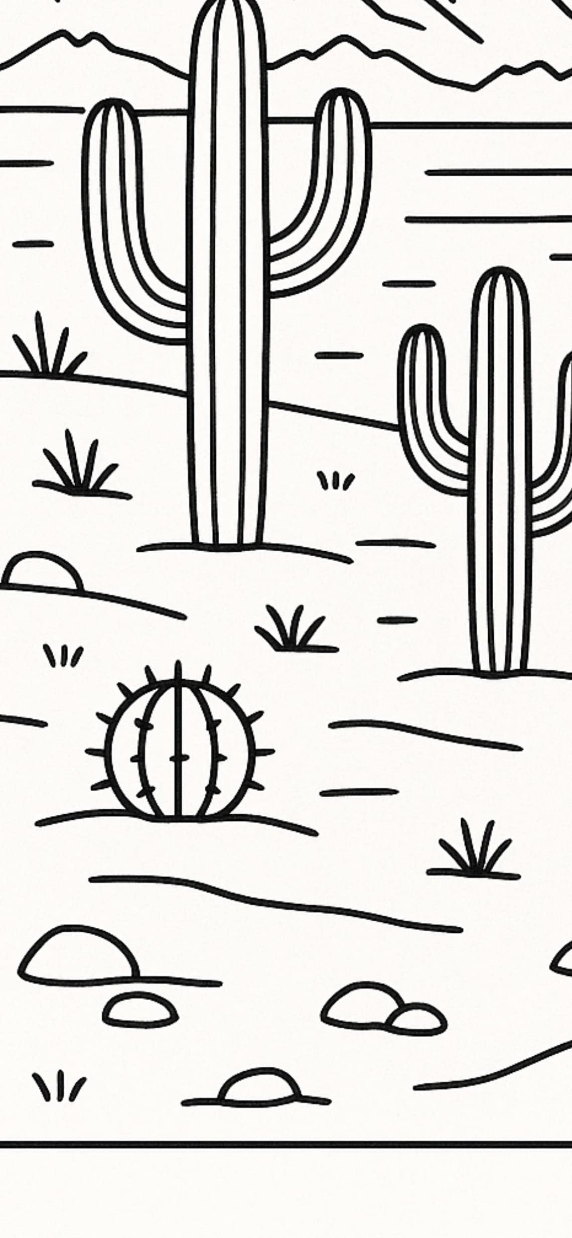 Desert Sunset Coloring Page for Kids – Rocky Mountains & Cactus Scene ...