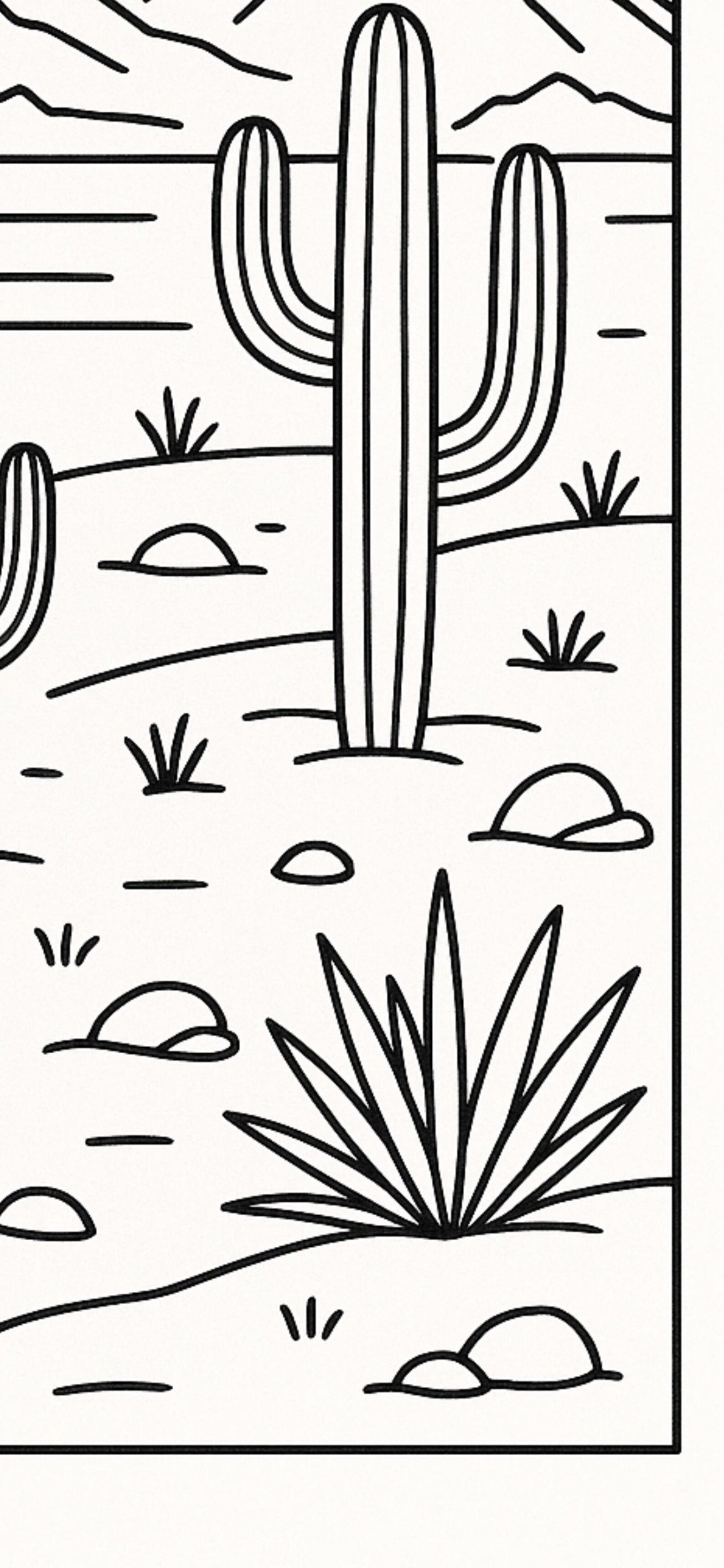 Desert Sunset Coloring Page for Kids – Rocky Mountains & Cactus Scene ...