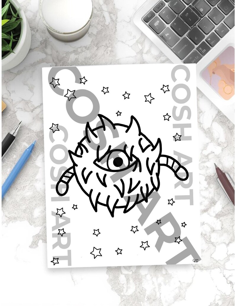 Alien Eye Coloring Page, Fluffy Monster Space Creature Line Art ...