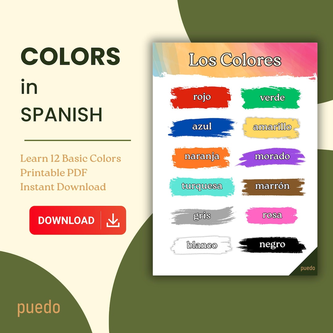 Spanish Colors Chart: Printable Vocabulary Poster (PDF/PNG) - Etsy
