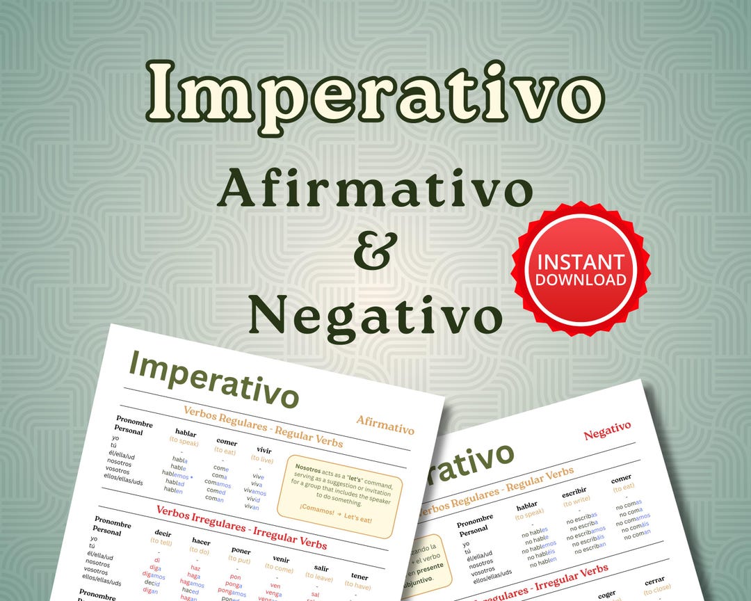 Spanish Imperative Printable | Imperativo Afirmativo Y Negativo ...