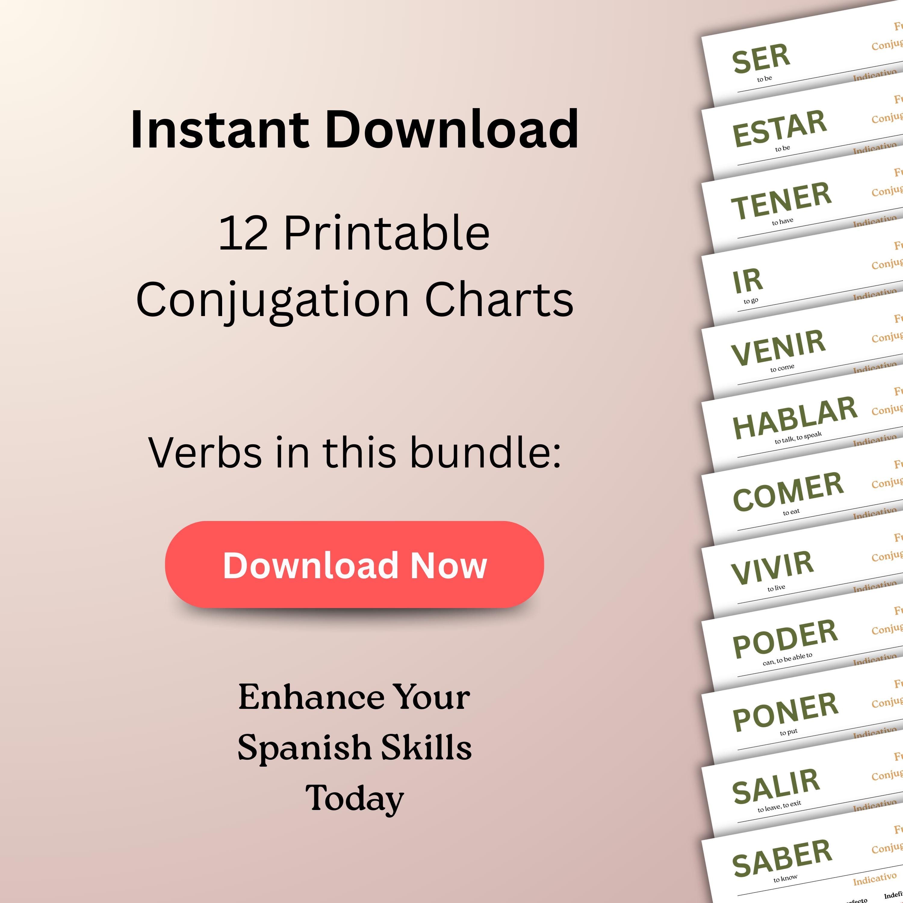 Spanish Verb Conjugation Charts: Study Guide (digital Download) - Etsy