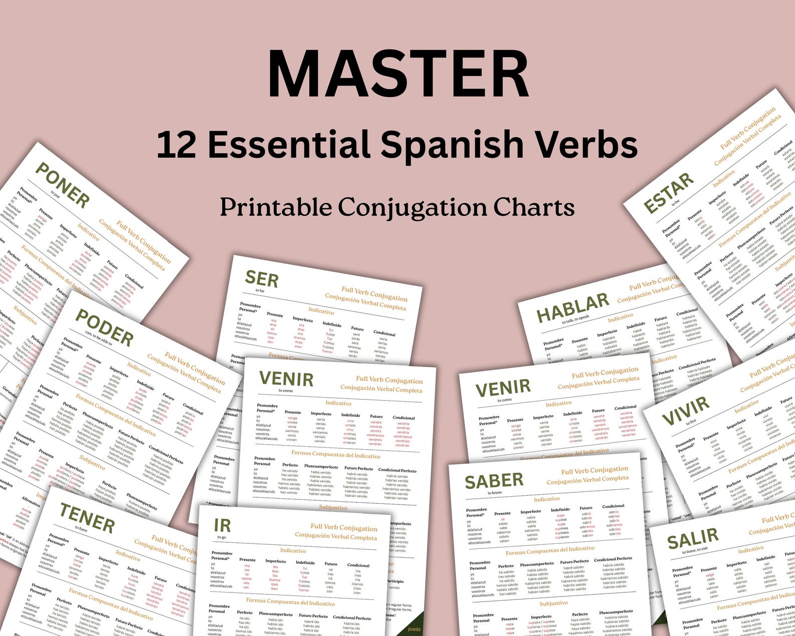 Spanish Verb Conjugation Charts: Study Guide (digital Download) - Etsy