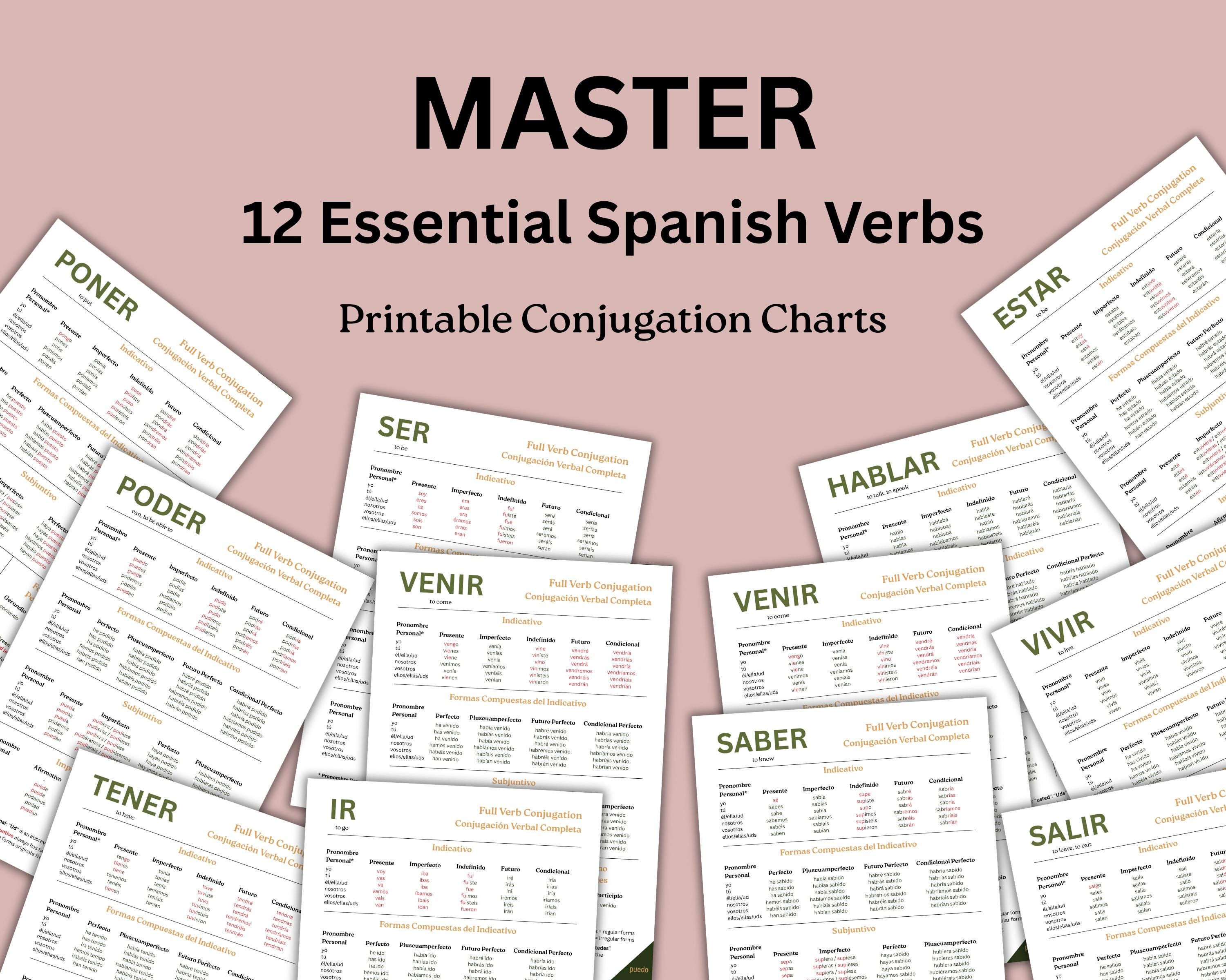 Spanish Verb Conjugation Charts: Study Guide (digital Download) - Etsy