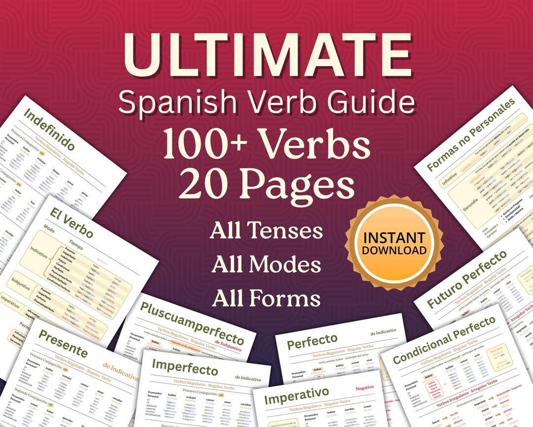 Ultimate Spanish Verb Guide | 100+ Verbs in All Tenses & Moods | 20 ...
