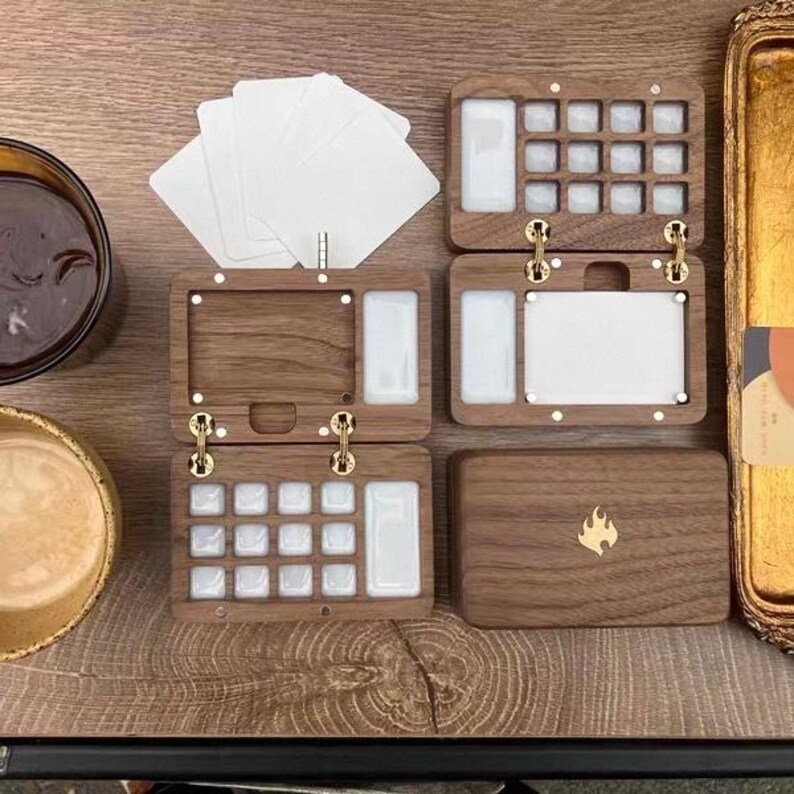 15 Colors Travel Set Portable Paint Box, Watercolor Palette Walnut Box ...