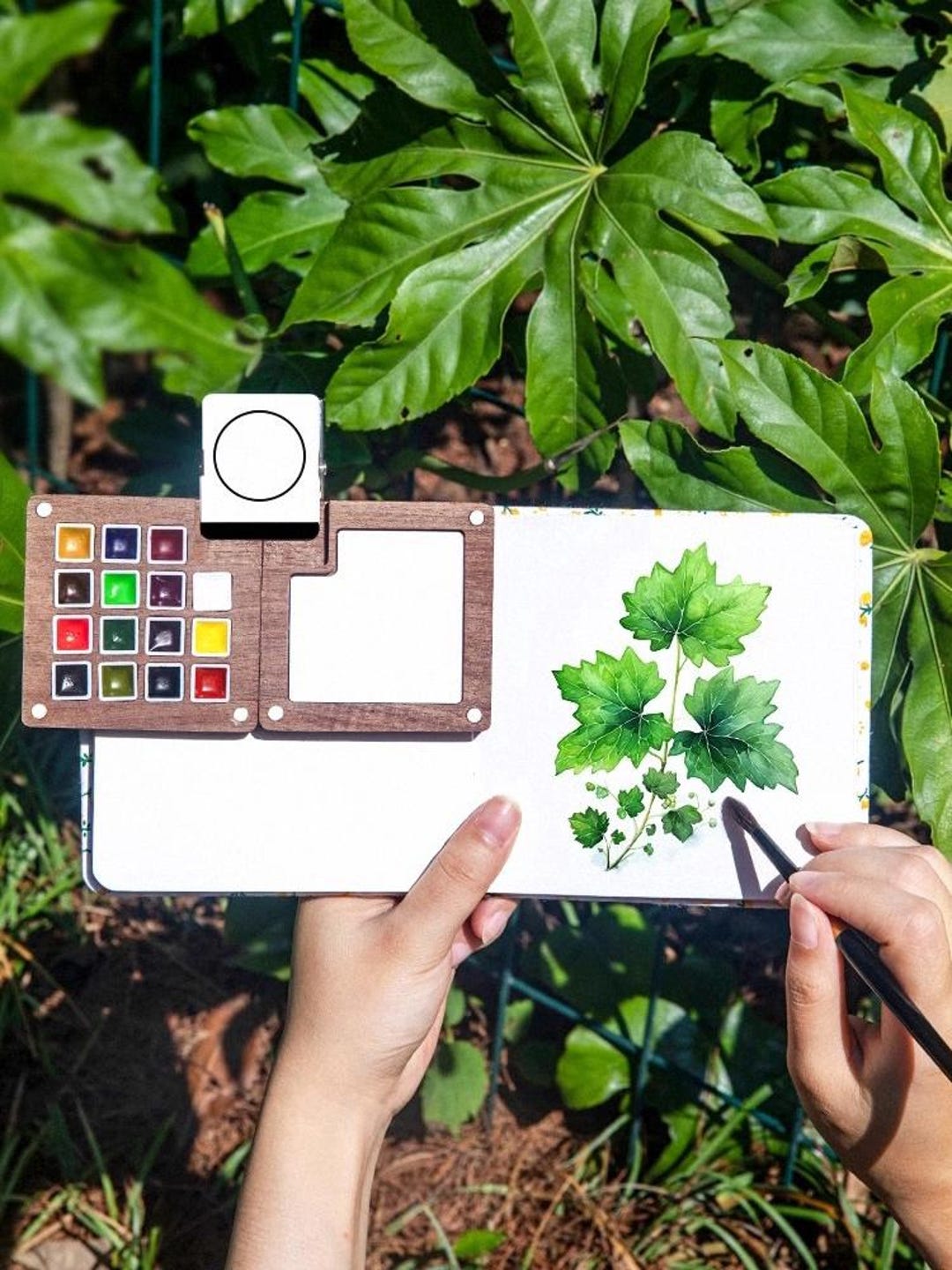 15 Colors Travel Set Portable Paint Box, Watercolor Palette Walnut Box ...