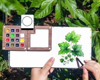 15 Colors Travel Set Portable Paint Box, Watercolor Palette Walnut Box ...