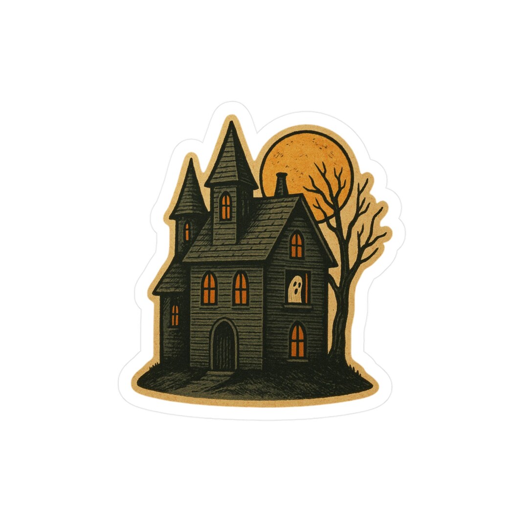 Haunted House Sticker, Spooky House Sticker, Halloween Sticker - Etsy