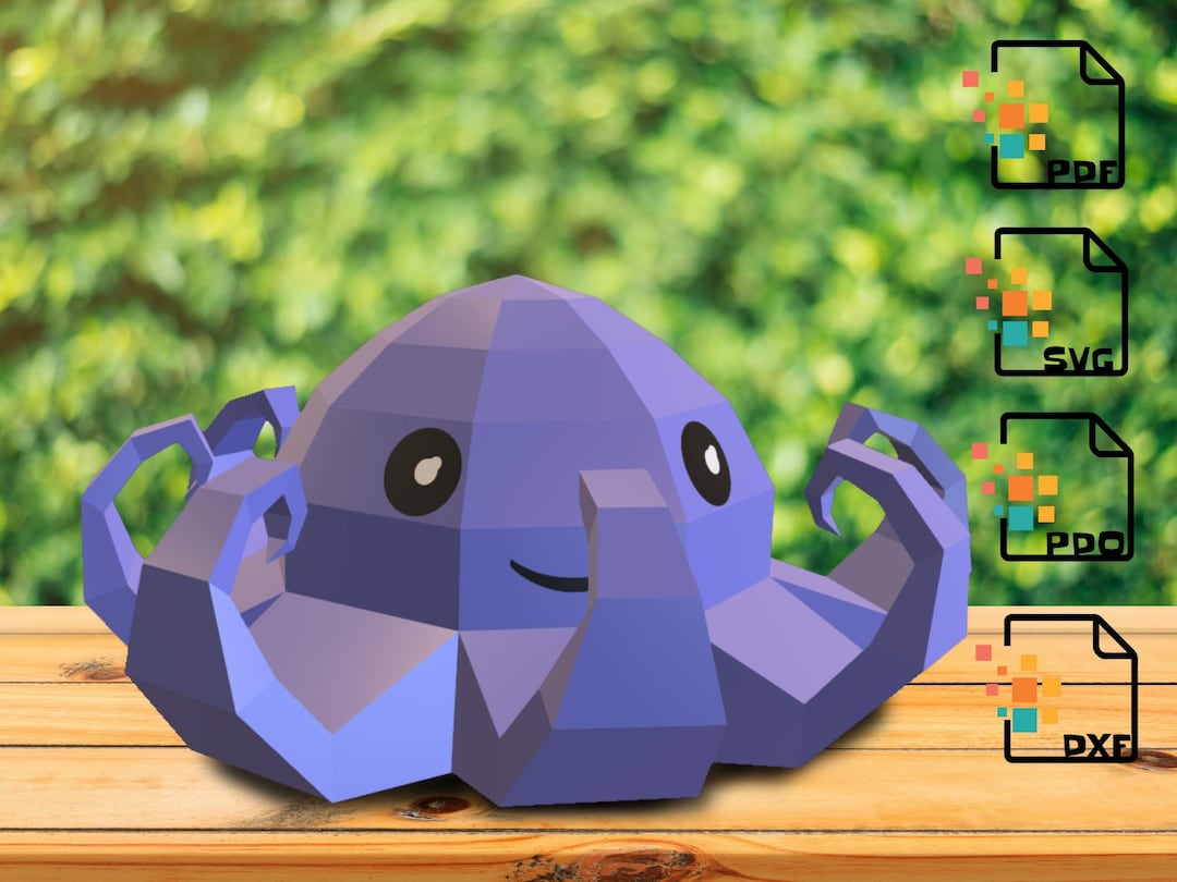 Octopus Papercraft Template – DIY 3D Low Poly Paper Model Pdf, Svg, Dxf ...