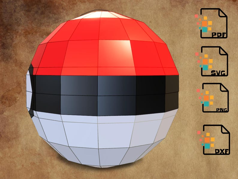 Pokeball Inspired Box Template | DIY 3D Papercraft Model | Gift Box ...