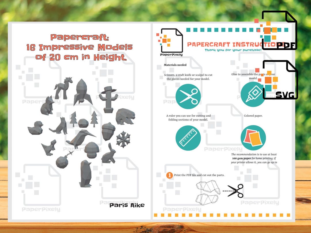 Set De 16 Papercrafts En PDF + SVG | Figuras 3D En Blanco Y Negro Para ...