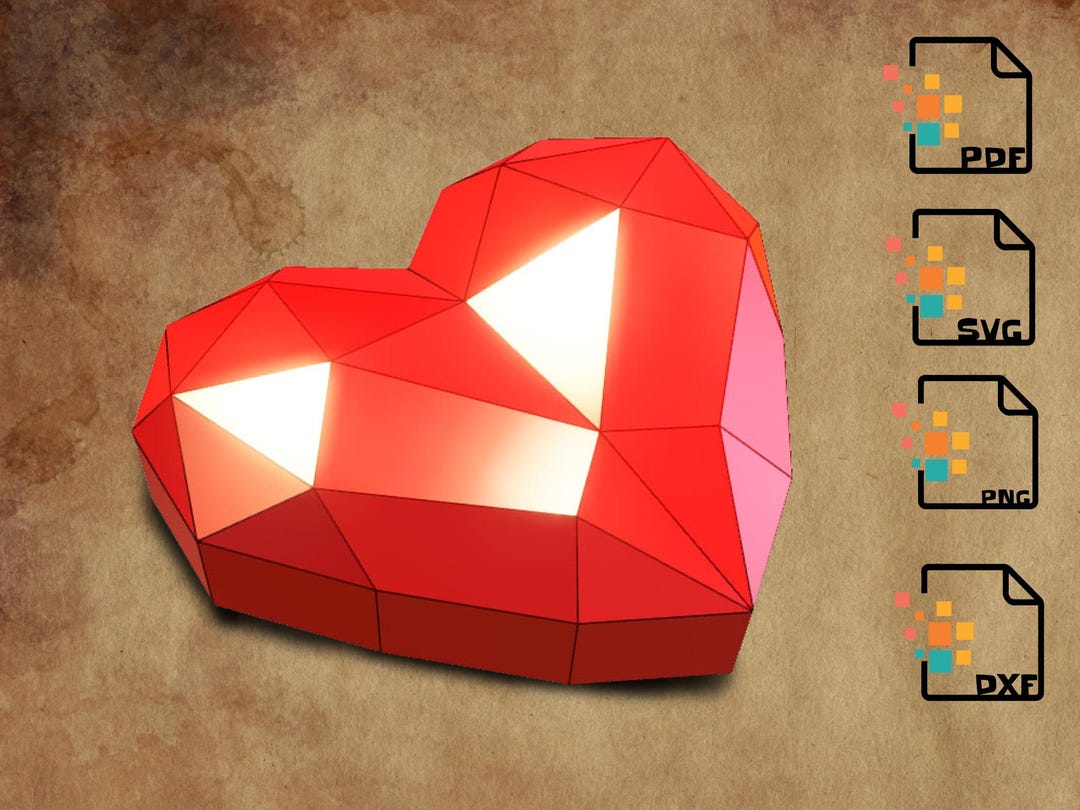 Heart Box Papercraft Template | DIY 3D Low Poly Paper Model | Gift Box ...