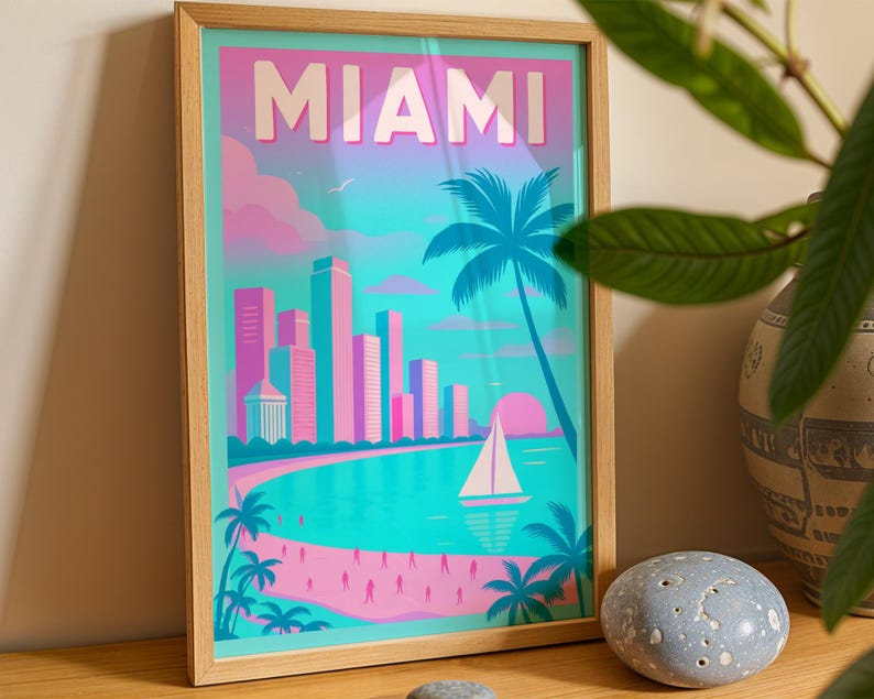 Minimalist Miami Beach Poster, Beach Wall Art, Modern Coastal Decor ...
