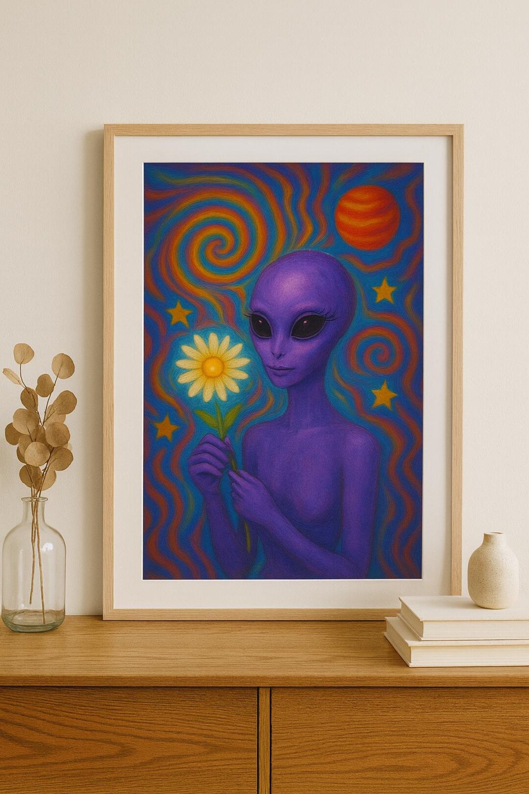 Alien Flower Psychedelic Wall Art – Surreal Fantasy Print, Cosmic ...