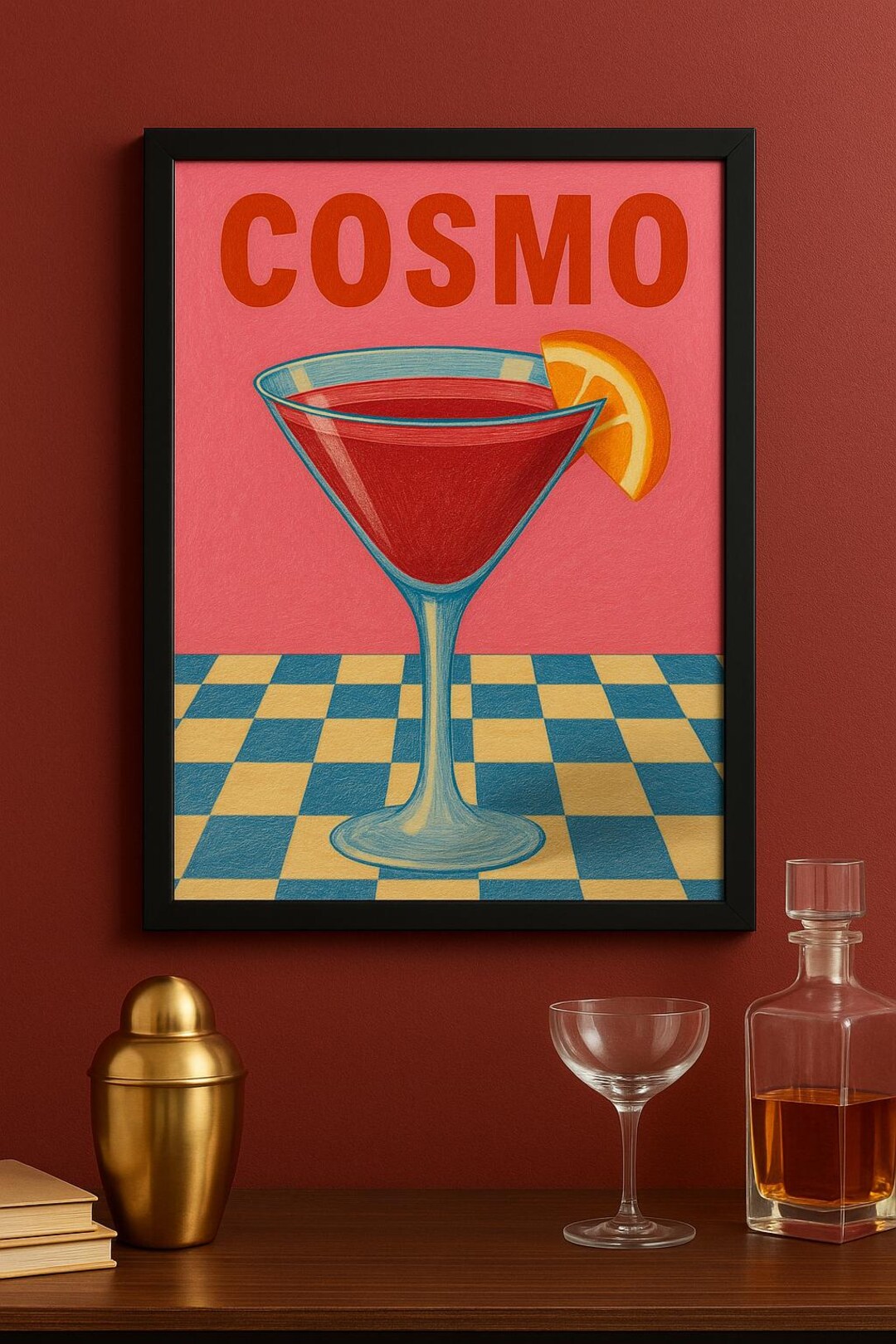 Cosmo Printable Wall Art – Retro Cosmopolitan Cocktail Illustration in ...
