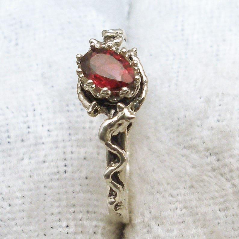 Garnet Mythological Stone Protector Ring Recycled Silver - Etsy