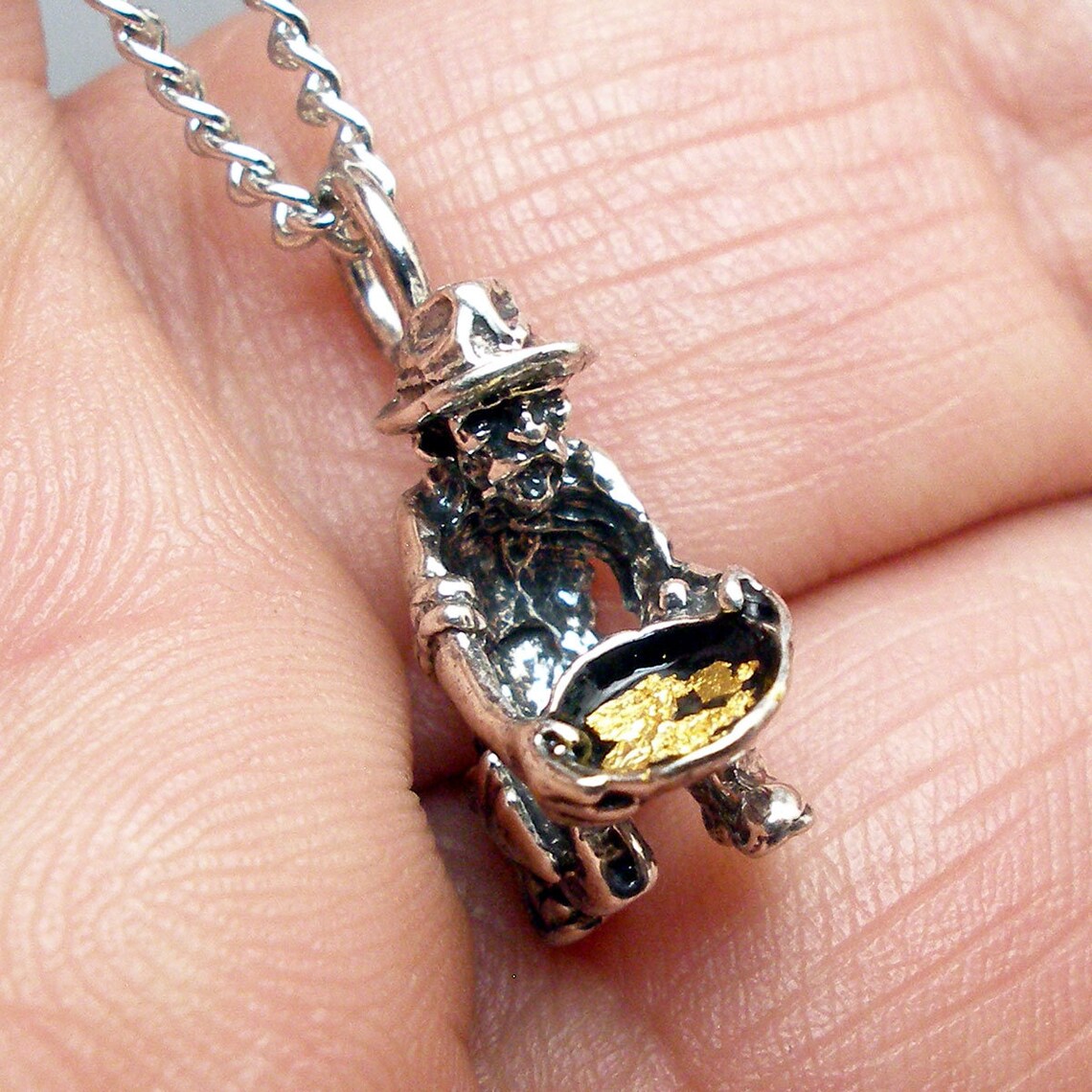 Gold Miner Necklace Pendant Pure Gold Flakes Recycled Silver | Etsy