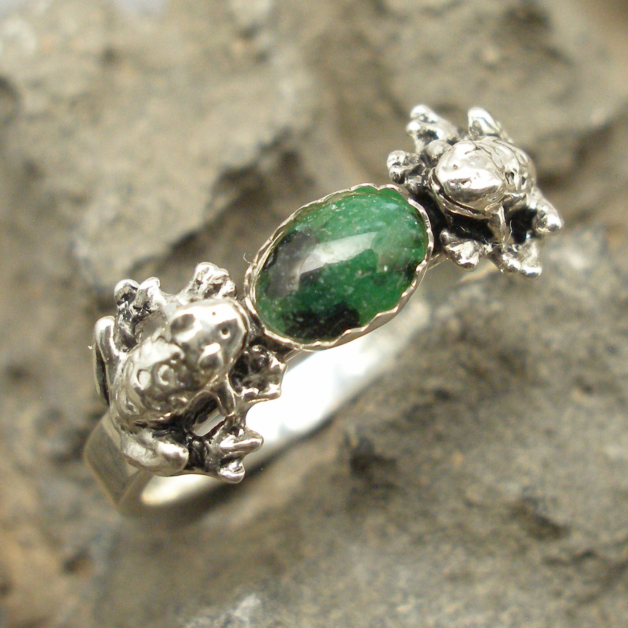 Frog Ring Green & Black Zoisite Recycled Sterling Silver 2 | Etsy