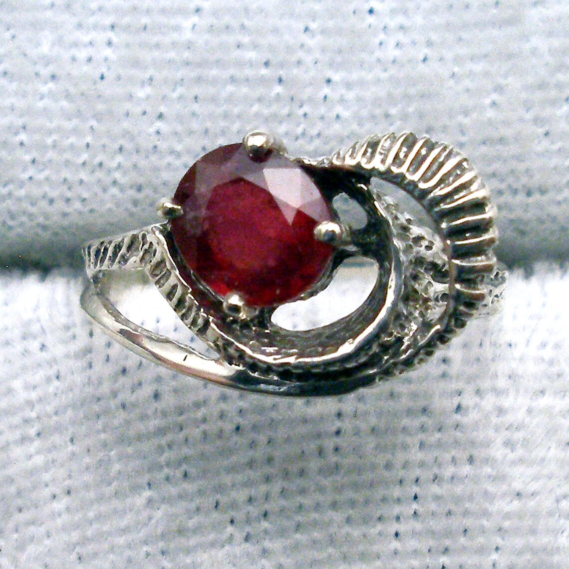 Ruby Ring Hand Crafted Swirl Design Recycled Sterling - Etsy