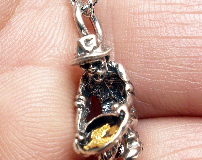 Gold Miner Necklace Pendant Pure Gold Flakes Recycled Silver Prospector ...