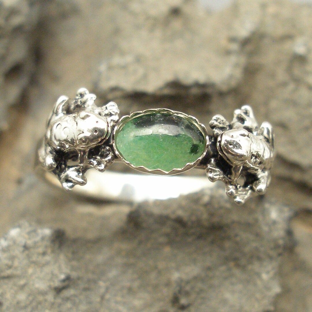 Frog Ring Green & Black Zoisite Recycled Sterling Silver 2 - Etsy