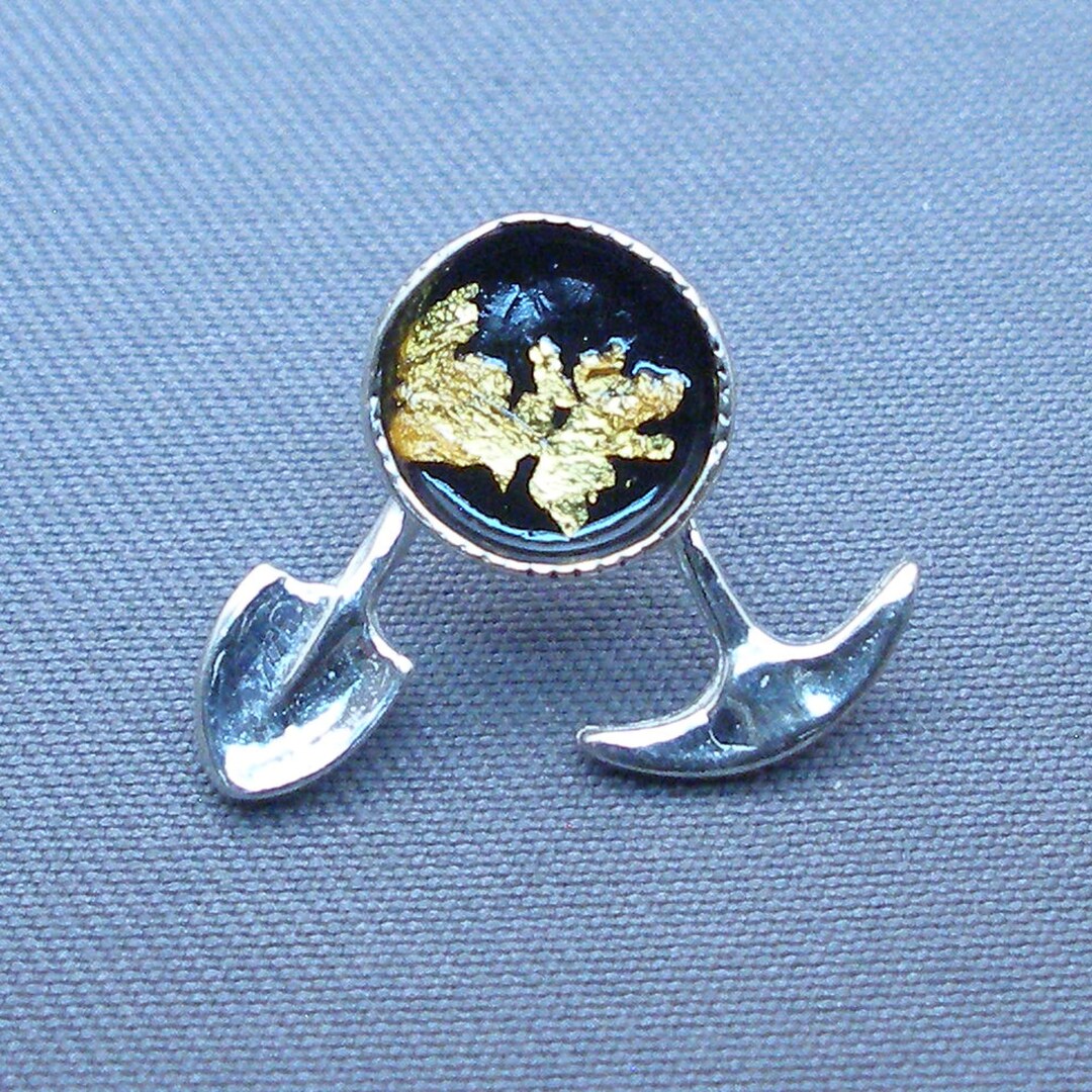 Pan, Pick and Shovel Hat Tack Lapel Pin, Small, Pure Gold Flakes ...