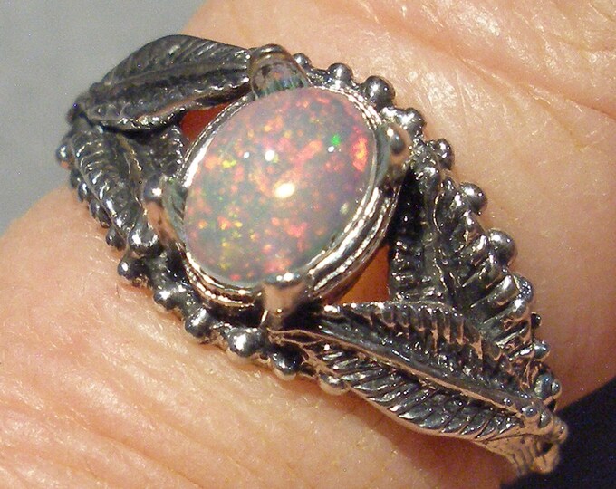 AA Natural Ethiopian Opal Leaf Ring, Recycled Sterling Silver, October ...