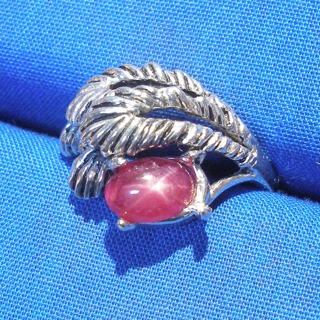 Star Ruby Leaf Ring, Sterling Silver, Natural Red Earth Mined Madagascar, Fantasy Fairy Elven ...
