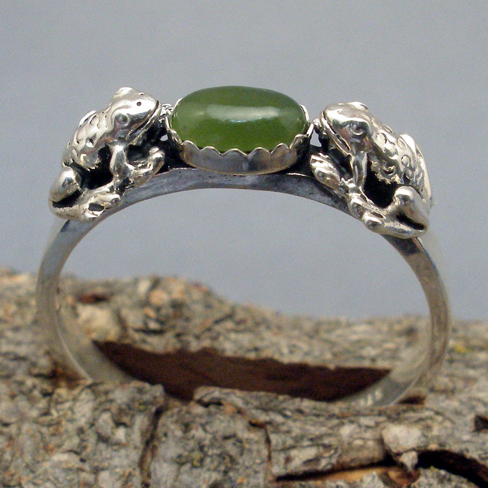 Green Jade Frog Ring Hand Crafted Recycled Sterling Silver - Etsy