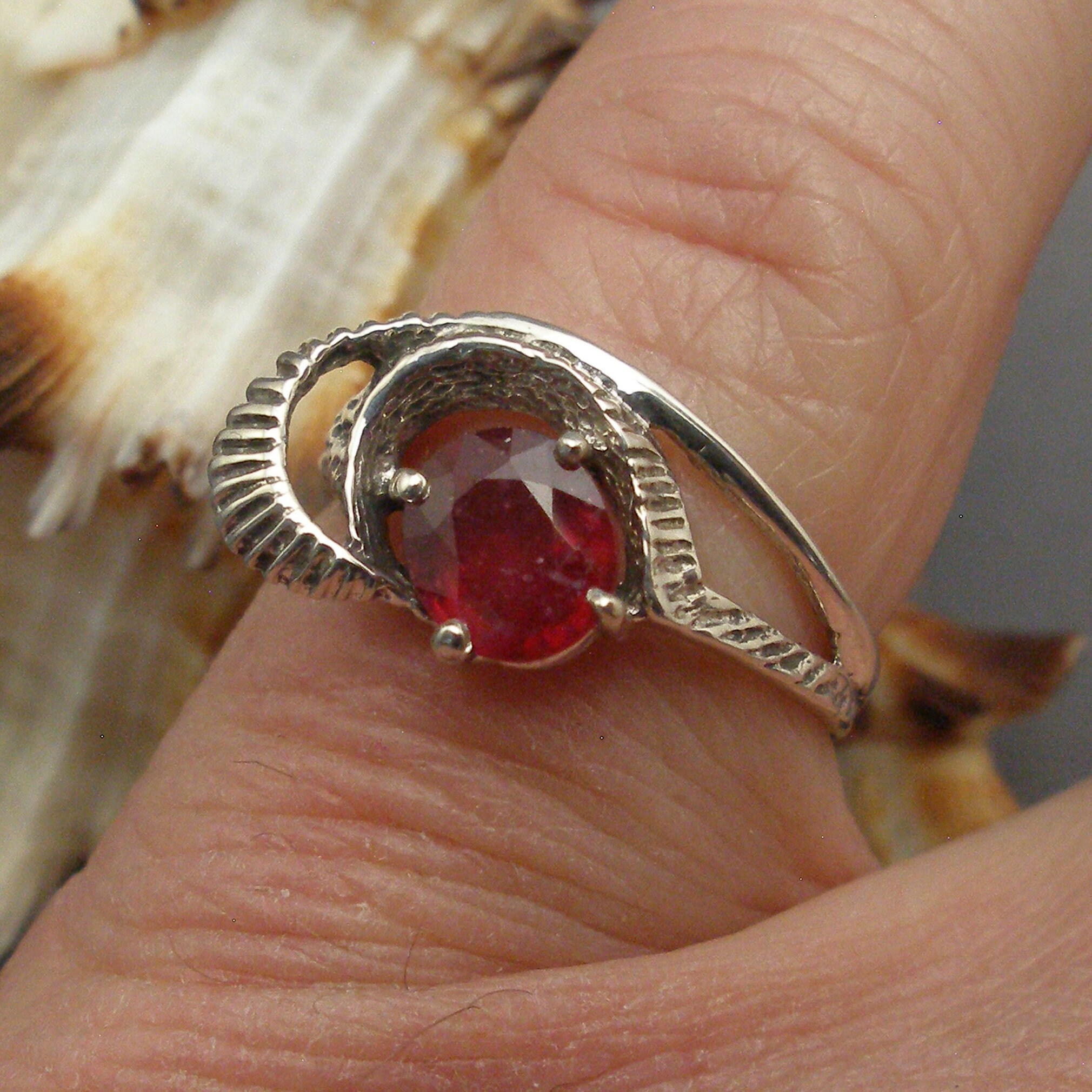 Ruby Ring Hand Crafted Swirl design Recycled Sterling | Etsy
