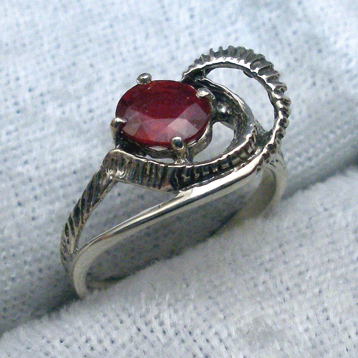 Ruby Ring Hand Crafted Swirl Design Recycled Sterling - Etsy