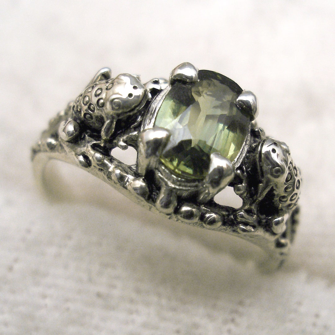 Green Sapphire Frog Ring Hand Crafted Recycled Sterling - Etsy