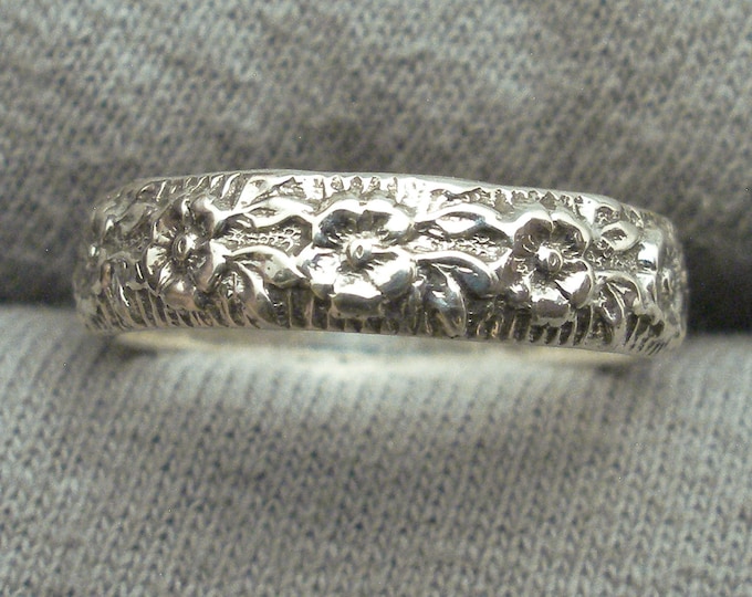 Sterling Silver Rose Flower & Leaf Design 5 Mm Band, Wedding Band for ...
