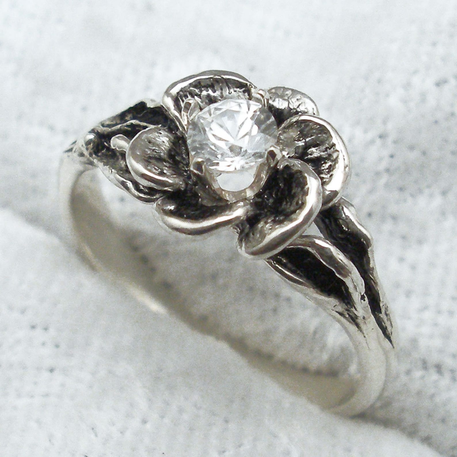 Natural White Zircon Rose Flower Ring April Birthstone - Etsy