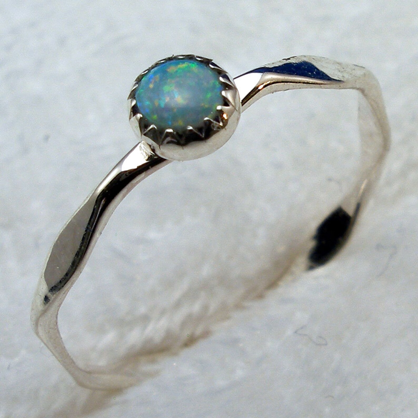 Opal Ring October Birthstone Stackable Hand Crafted - Etsy
